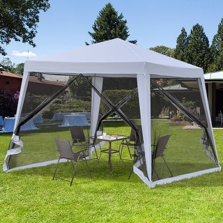 Grey 10ftx10ft Outdoor Patio Canopy Tent Sun Shelter with Mesh ...