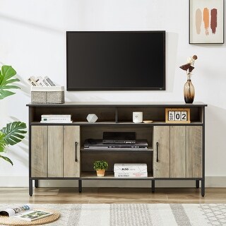 Rustic Gray TV Stand Console for 65-inch TVs - Magnetic Sliding Door ...