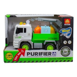 7.5" White and Green Friction Powered Toy Purifier Sanitation Truck ...