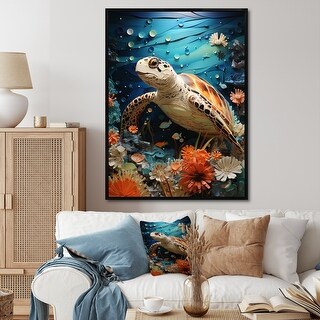Designart "Turtle Coastal Creatures Pointillism" Animals Turtle Framed ...