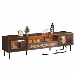 71" Mid-Century Modern TV Stand with Power Outlet, Storage for TVs up ...