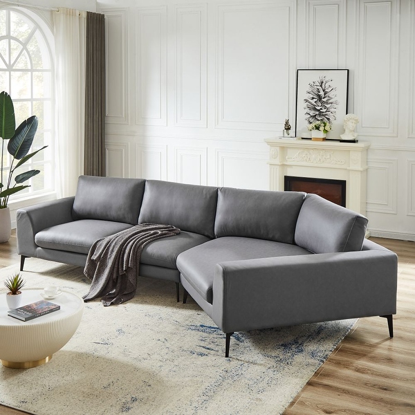 141.5 Air Leather Right arm Facing Cuddler Sectional Sofa with Metal Legs huge corner wedge design Grey Bed Bath Beyond 35734386