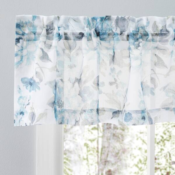 Whimsical Semi-Sheer Floral Rod Pocket Curtain Valance 54"W x 12"L Blue ...