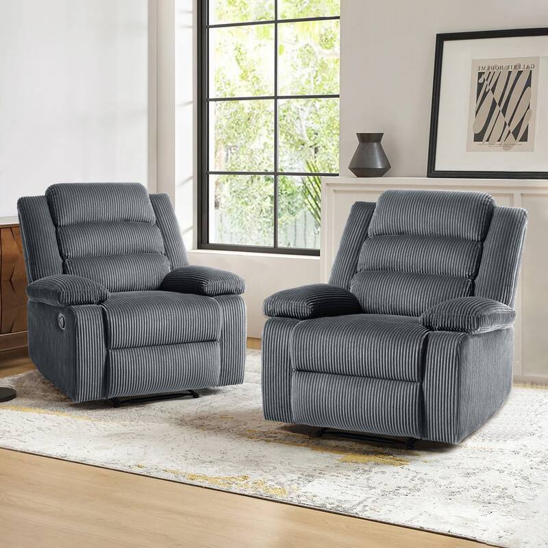 Classic Corduroy Upholstered Push Back Manual Recliner Chair(Set of 2 ...