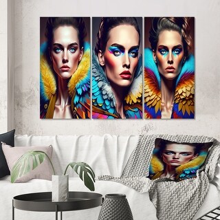 Designart "Colorful Sensual Woman In Fur Coat V" Woman Seductive Canvas ...