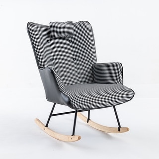 35.5 inch Soft Houndstooth Leather Fabric Rocking Chair,Comfy Wingback ...