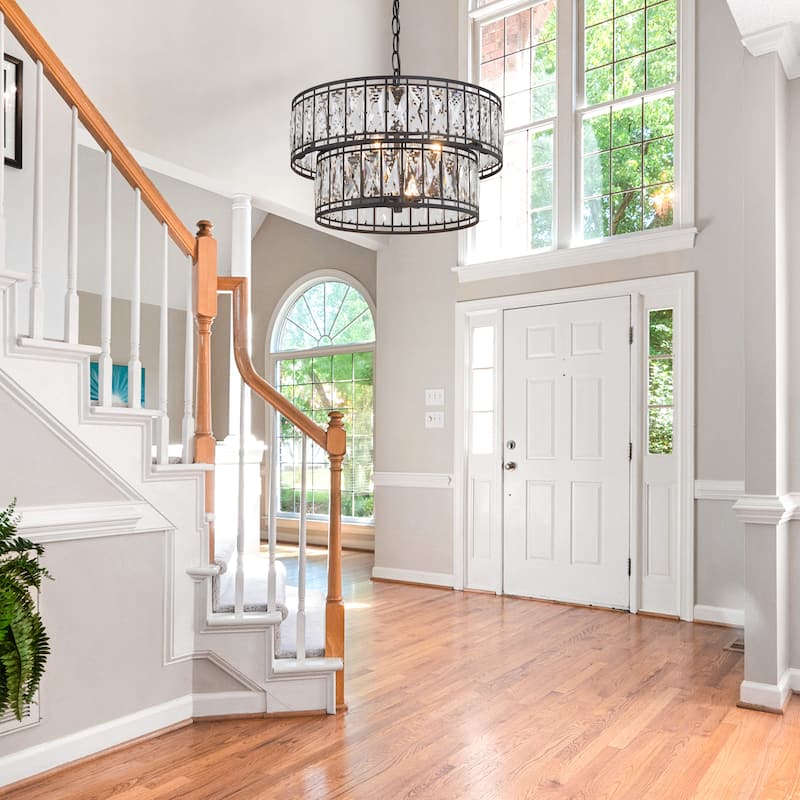 Cirstal Modern Crystal Black 4-Light 2-Tier Drum Chandelier for Dining ...