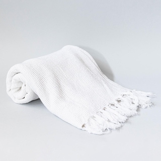 White Cotton Waffle Weave With Fringes Throw - Bed Bath & Beyond - 40299504