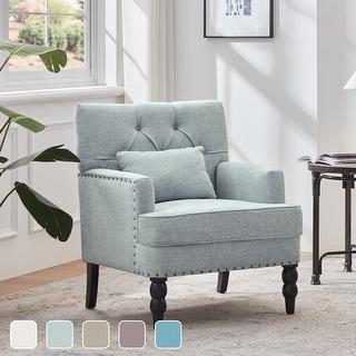 HUIMO Arm Chair Upholstered Button Tufted Accent Chair with Lumbar Pillow Beige Grey Light Blue Brown On Sale Bed Bath Beyond 38881268