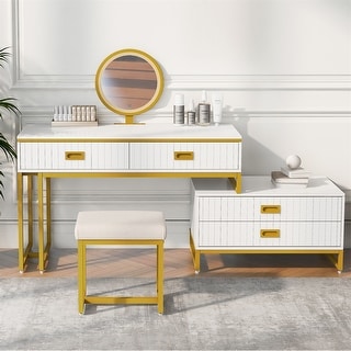 Modern Vanity Table with Movable Side Cabinet and 4-Drawers, Mirror ...