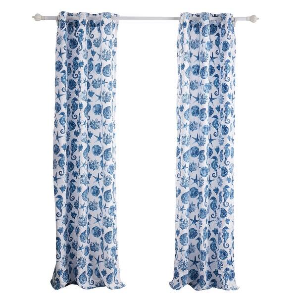 Riga 84 Inch Window Curtains, Blue Seashells Print, Microfiber, Rod ...