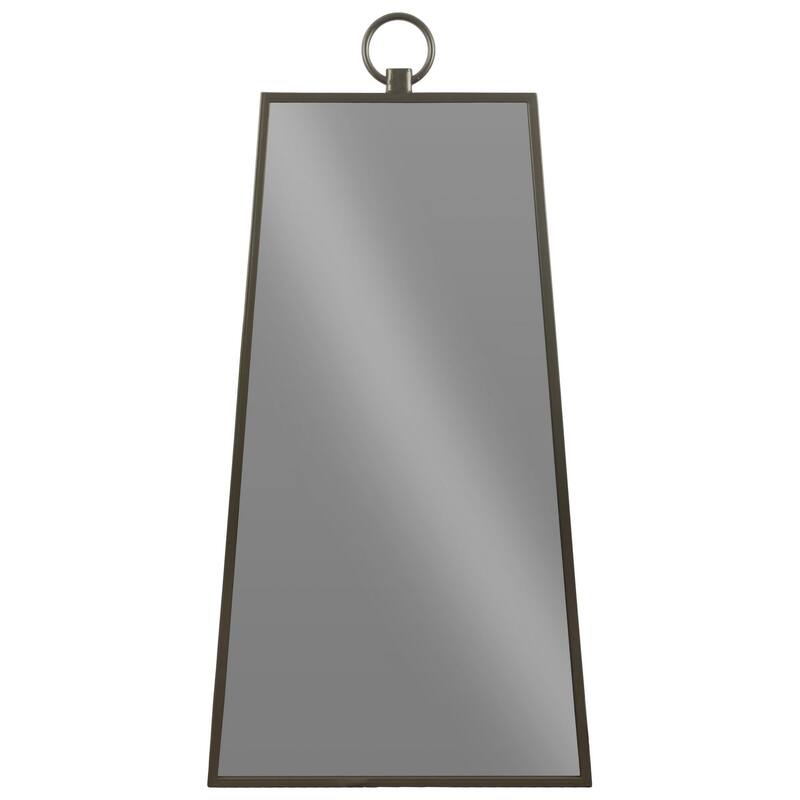 Trapezoid Shape Metal Frame Wall Mirror with Top Ring Handle, Black ...