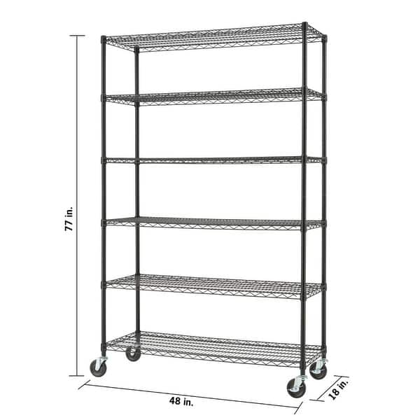 TRINITY BASICS® 6-Tier 48x18x72 Wire Shelving w/ Wheels, NSF, Black ...