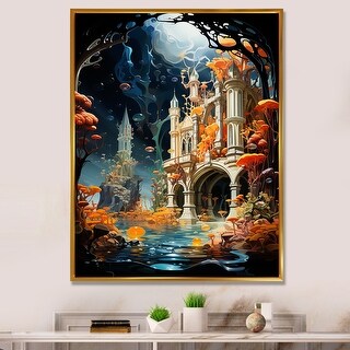 Designart "Surrealism The Submerged Castle" Surrealism Framed Canvas ...