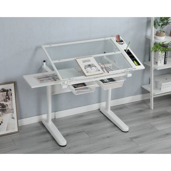 Hand Crank Adjustable Drafting Table Drawing Desk with Metal Drawers ...