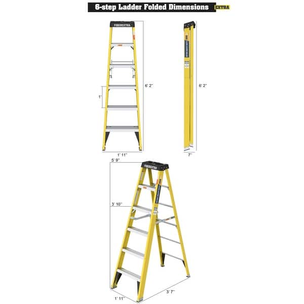 Yellow Non-Conductive Fibreglass 6 Steps Single-Sided Ladder 300 LBS ...