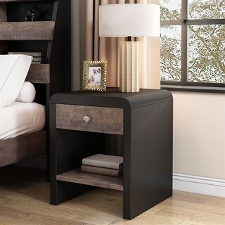 Mid Century Modern Style One-Drawer Nightstand, Walnut and Black - Bed ...