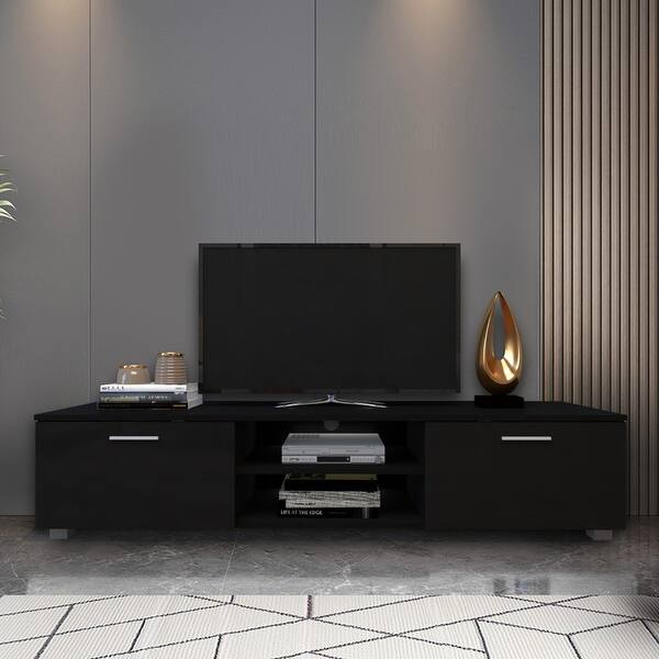 63 inch TV Stand Media Center with 2 Large-Capacity Side Door Cabinet ...