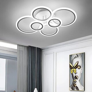 Modern Acrylic LED Ceiling Light 6 Rings Chandelier Dimmable Fixture ...