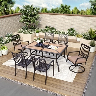 MAISON ARTS 7PCS Patio Dining Set, Large Rectangular Wood Like Top ...