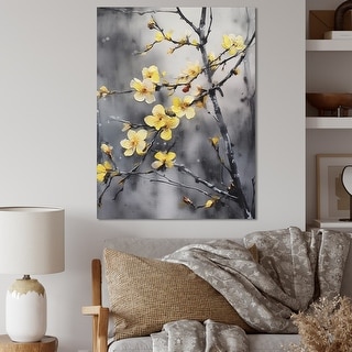 Designart "Yellow And Grey Cherry Blossoms Tree I" Cherry Wall Art ...