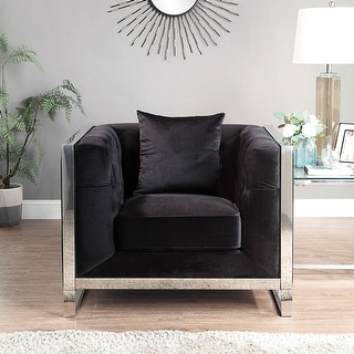 Harl Glam Black Stainless Steel Frame Upholstered Tufted Chair by ...