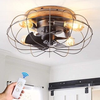 Caged Rattan Ceiling Fan with Lights, Small Farmhouse Low Profile ...