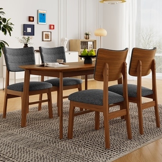 5 Piece Curved Dining Table Set, Wooden Kitchen Table Set with ...