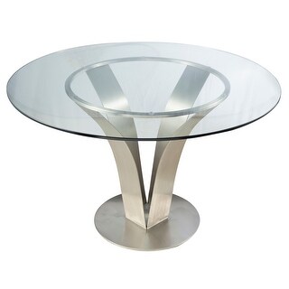 48 Inch Dining Table With Round Glass Top And Metal Base Chrome Saltoro ...