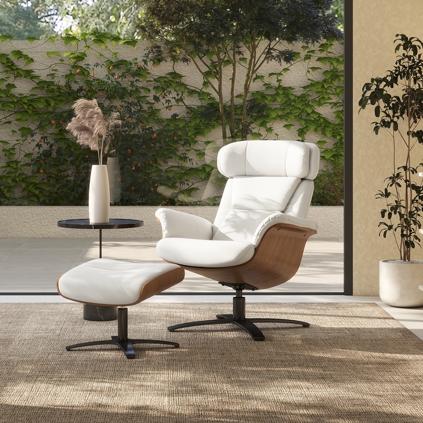 Genuine leather recliner with ottoman store