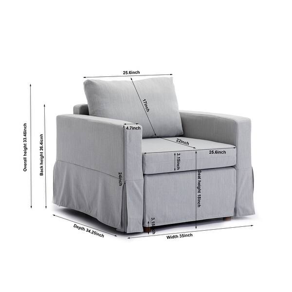 Single Seat Module Sectional Sofa Linen Fabric Couch with Ottoman ...