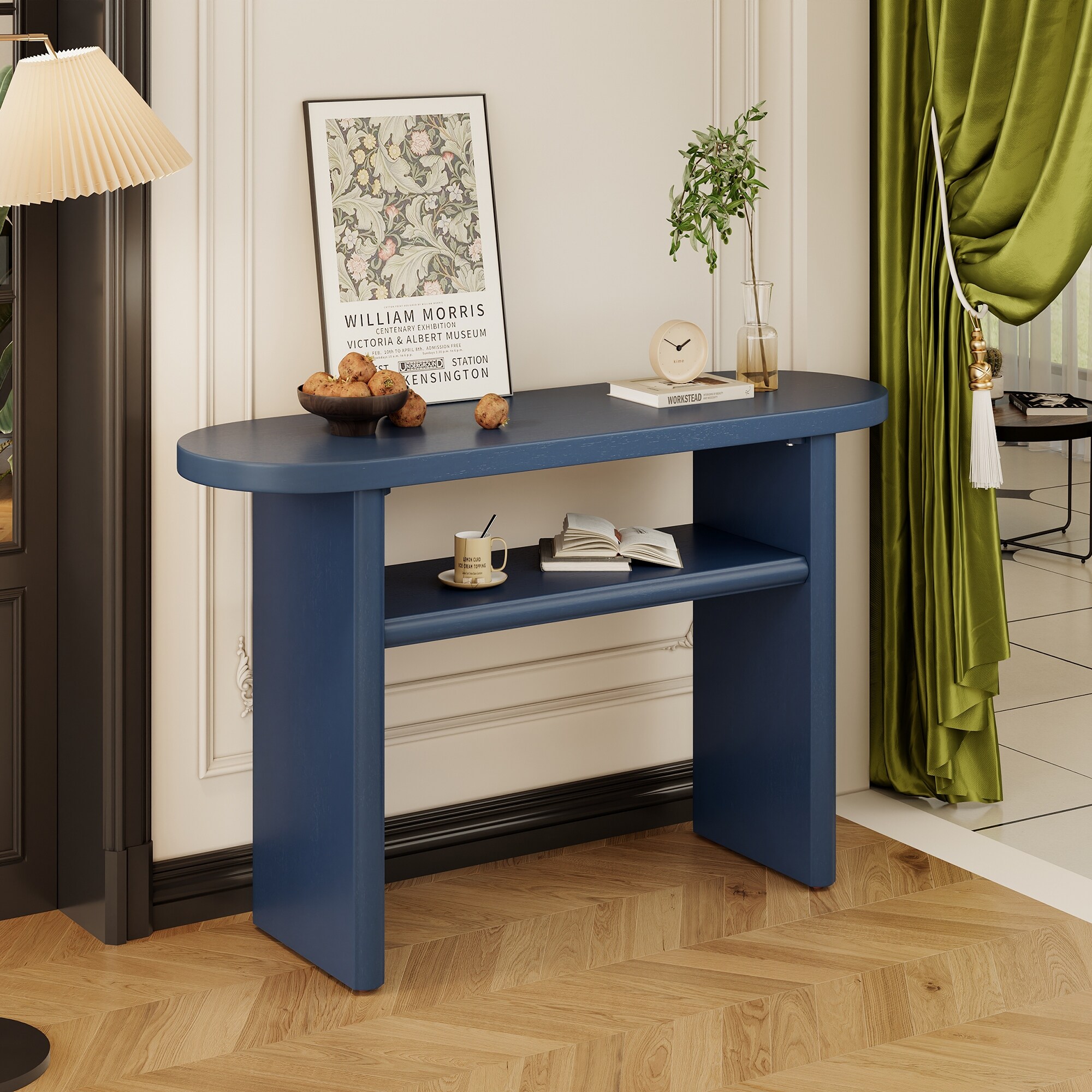Navy 2 Tier Round Corner Console Table Entrance Long Table