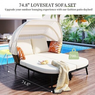 Patio Elliptical Daybed Loveseat Sofa Set with Retractable Canopy - Bed ...
