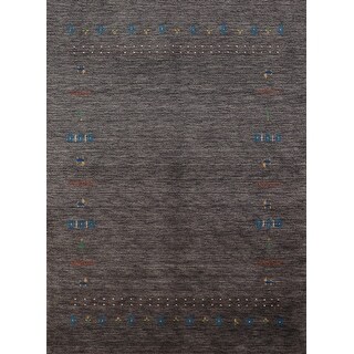 Gabbeh Area Rug Hand-Knotted Tribal Grey Wool Carpet - 4'7" x 6'6 ...