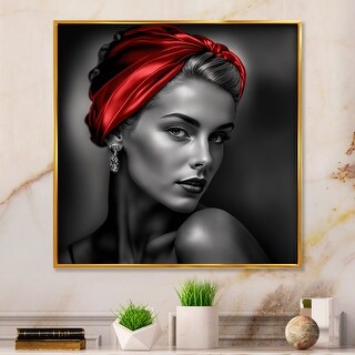 Designart "Retro Graciousness In Black And Red II" Fashion Woman Framed ...