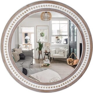 24'' Round Mirror Boho Beads Circle Mirrors, Rustic Distressed Circular ...