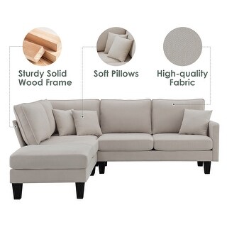 5 Seats Beige Couch Convertible L Shaped Sectional Sofa with Chaise ...