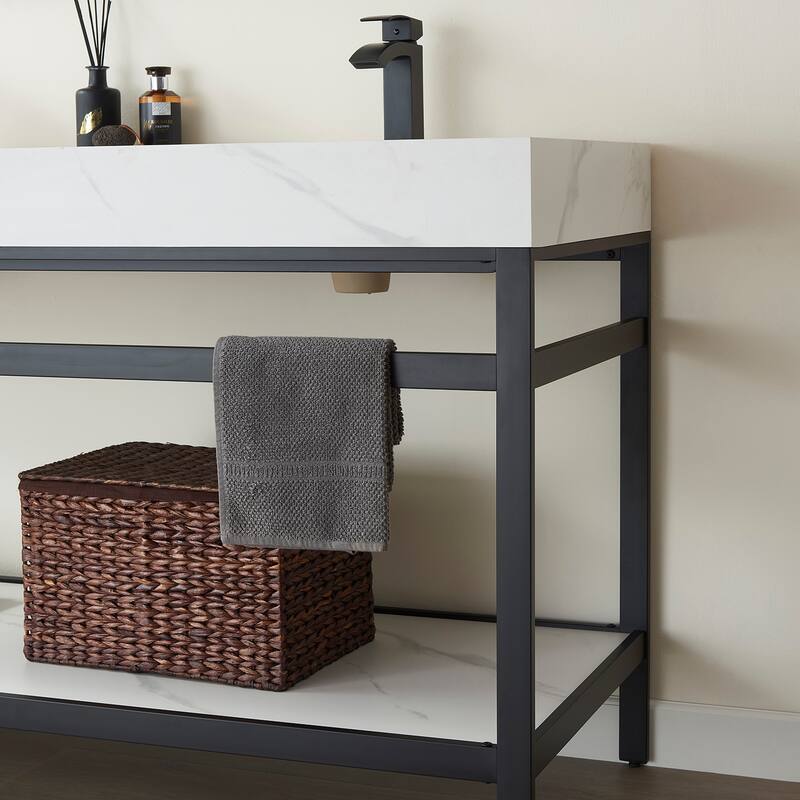 Funes 60" Double Vanity, Metal Support with Stone Top and Mirror - 60 ...