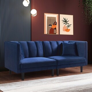 Loveseat Futon Sofa Sleeper Velvet Plastic Legs for Living Room Navy ...