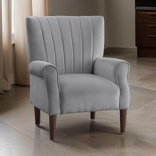 Elle 35 Inch Accent Chair Armchair, Tufted Dark Gray Velvet, Solid Wood ...