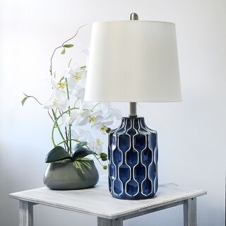Blue and White Patterned Table Lamp - D: 12" x 22" - Bed Bath & Beyond ...