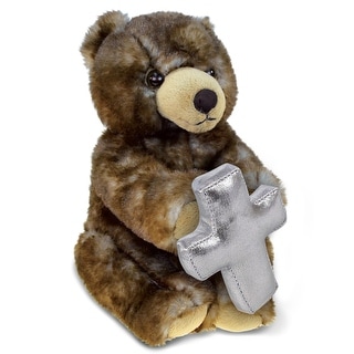DolliBu Sitting Grizzly Bear Stuffed Animal with Silver Cross Plush - 6 ...