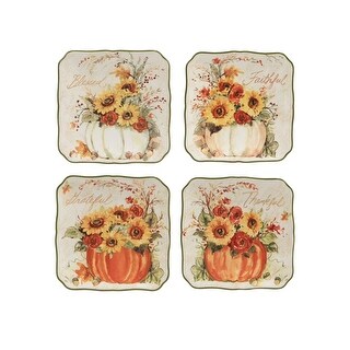 Set of 4 Pumpkin and Flowers Fall Harvest Canape Plates 6" - Bed Bath ...