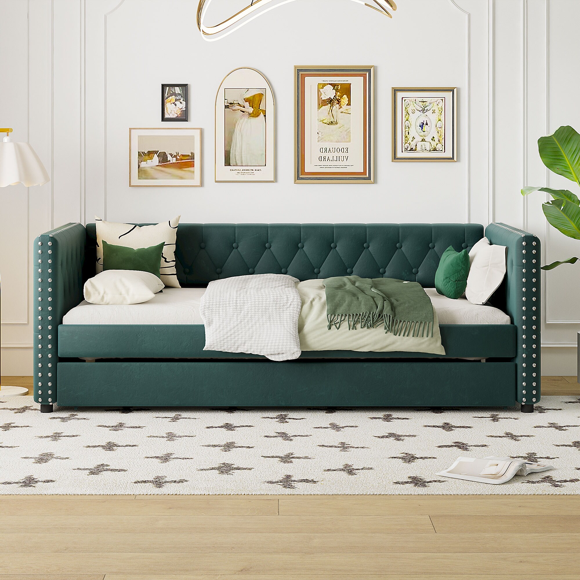 Green velvet daybed with trundle store