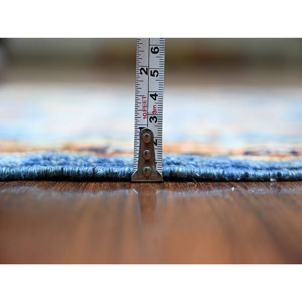 Shahbanu Rugs Cornflower Blue Densely Woven Shiny Wool Hand Knotted ...