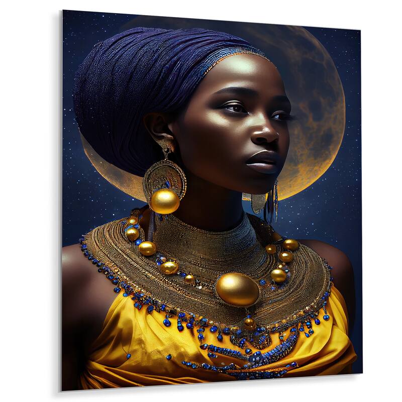 Designart 'Blue Queen African Woman Under Moon III' African American ...