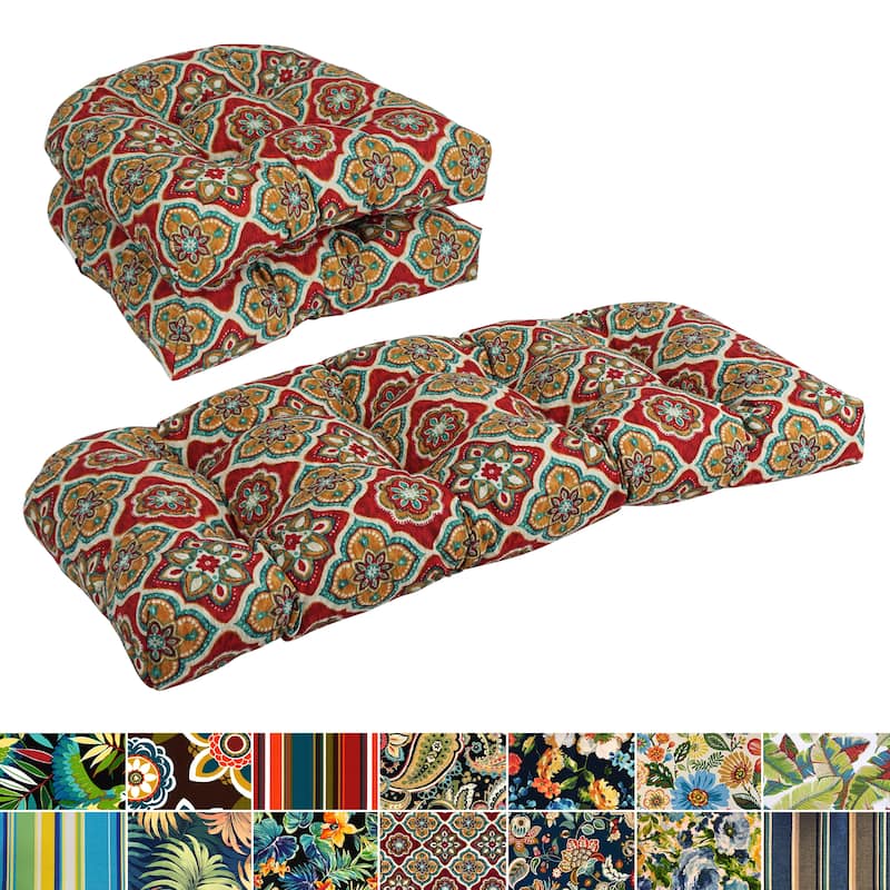 Rounded Back Tufted Indoor/Outdoor Settee Cushion Set (Set of 3) - 19 x ...