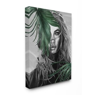 Stupell Glamour Female Sketch Portrait with Fern Plants Canvas Wall Art ...