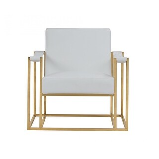 Stylish White Leatherette And Gold Steel Chair - 31" x 31" x 33" - Bed ...