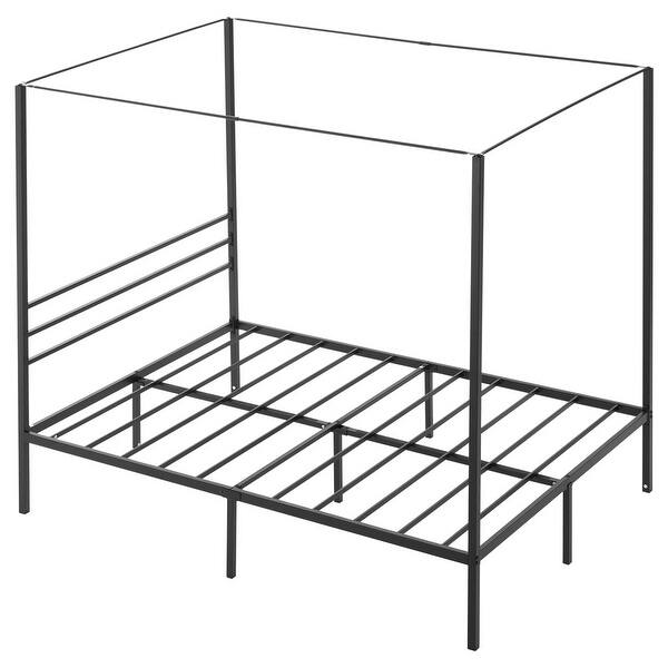 Metal Canopy Bed Frame Decorative Posts Square Tube Full Black - Bed ...